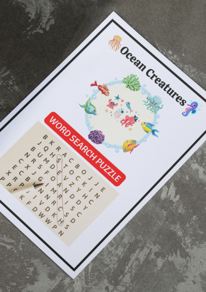 Ocean Creatures Word Search Puzzle for Kids – shazafdigiproducts.com